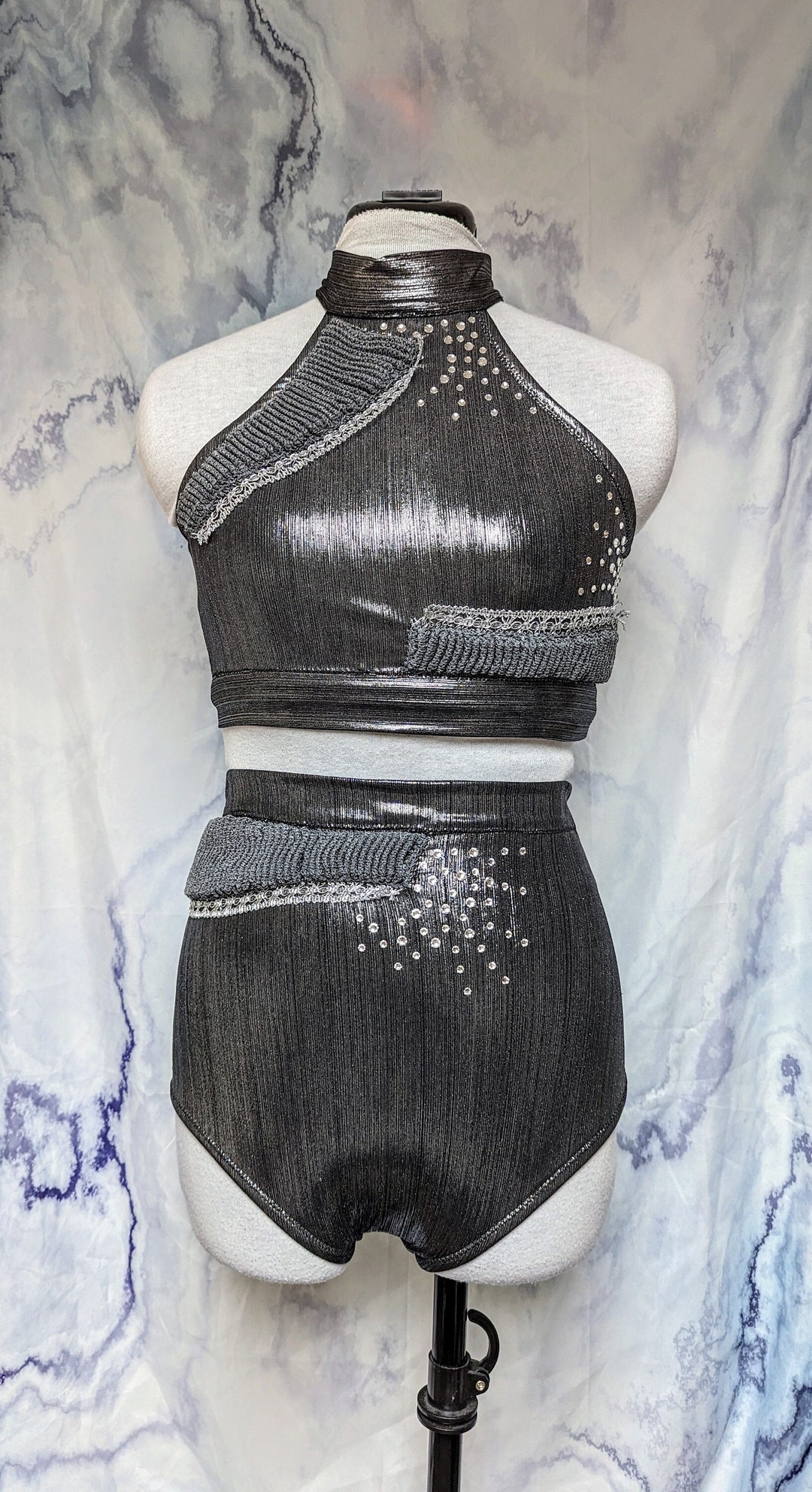 Circus Two Piece Costume Silver Knitted Rippled Fabric Halterneck ...