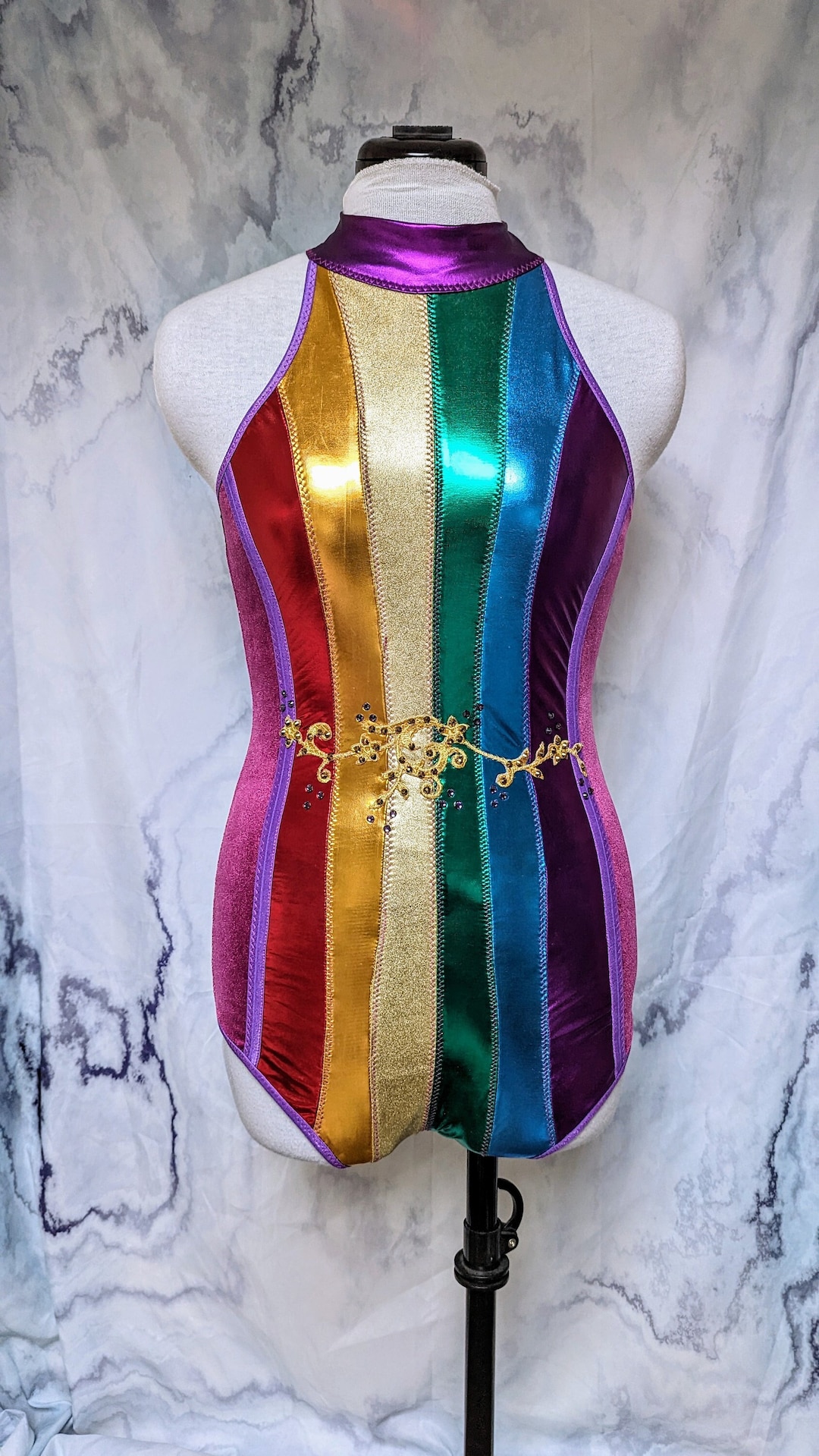 Rainbow Stripe Circus Performer Costume Rainbow High Neck Leotard Dance ...