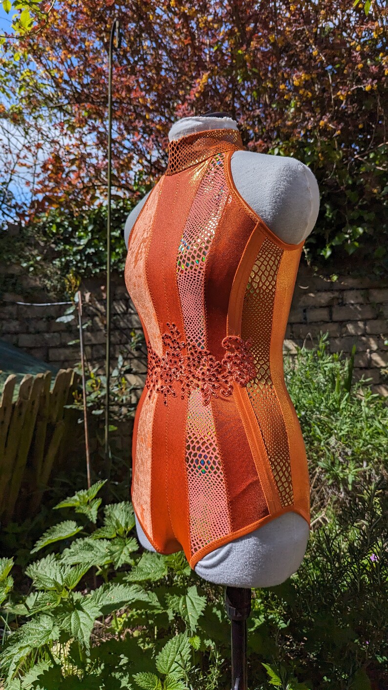 Orange Stripe Circus Performer Costume Rainbow High Neck Leotard Dance ...