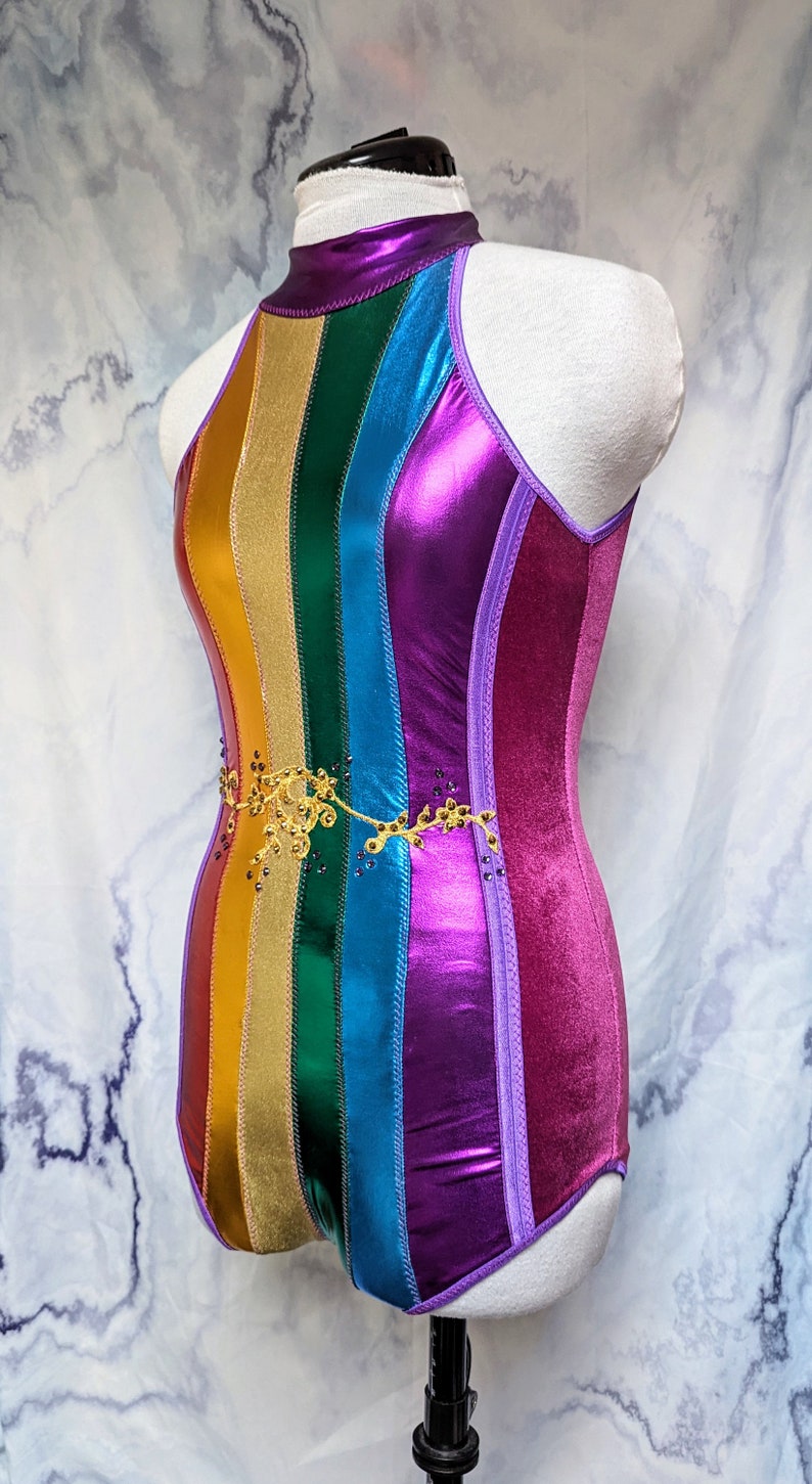 Rainbow Stripe Circus Performer Costume Rainbow High Neck Leotard Dance ...