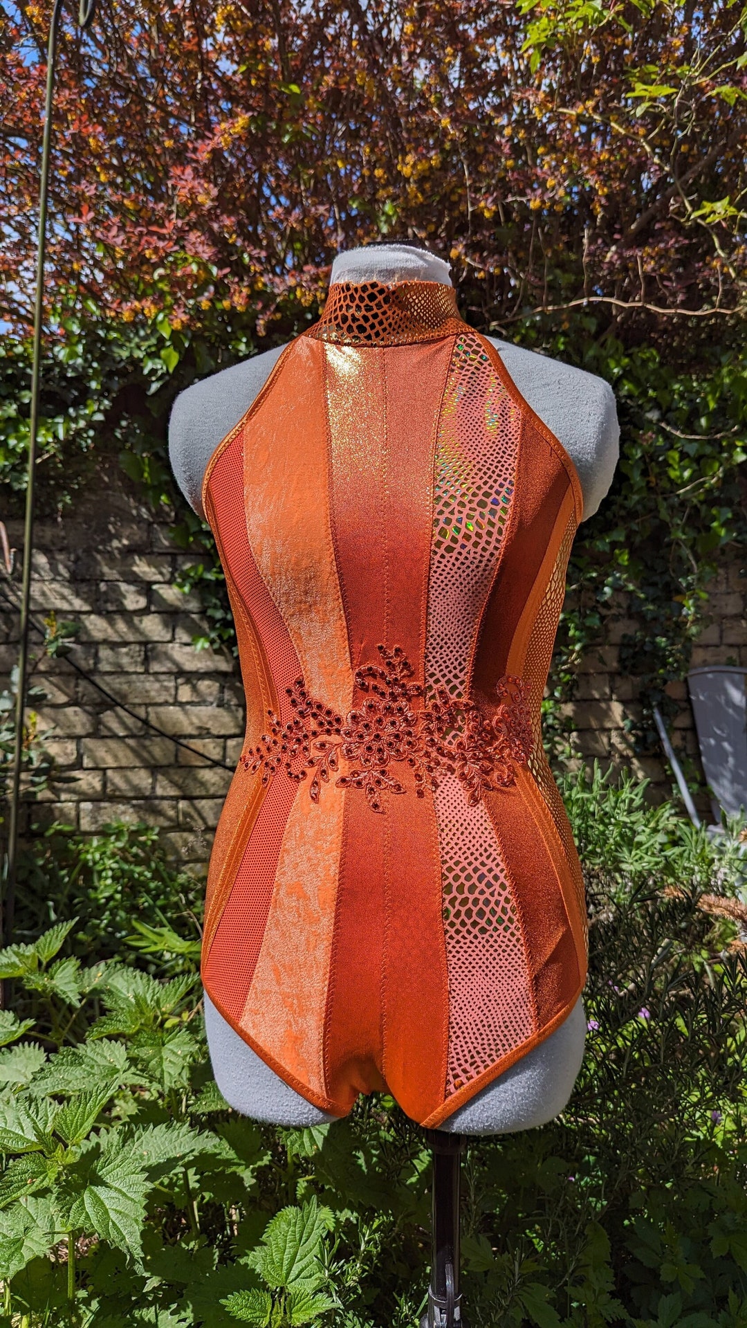 Orange Stripe Circus Performer Costume Rainbow High Neck Leotard Dance ...