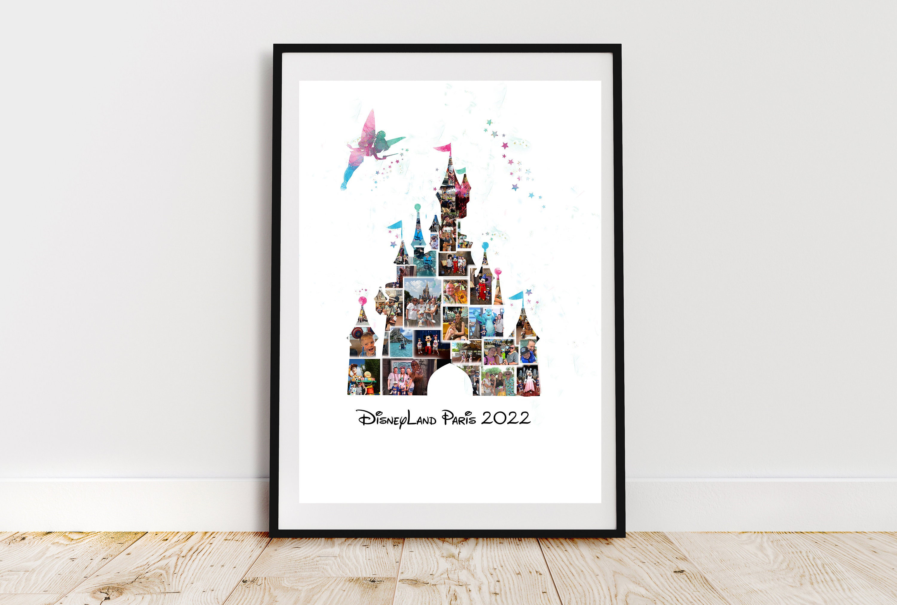 Disneyland Paris Castle Photo Collage Watercolour Tinkerbell - Etsy