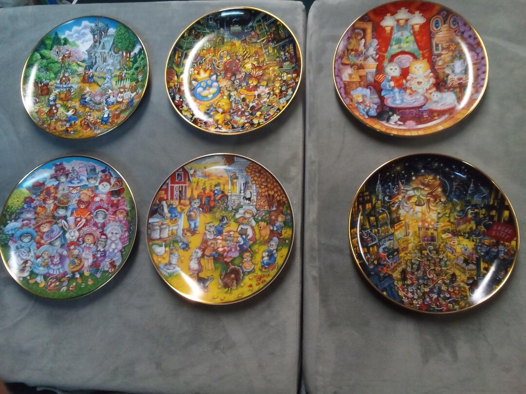 Franklin Mint Porcelain Cat Collector Plates by Bill Bell Lot of Six ...