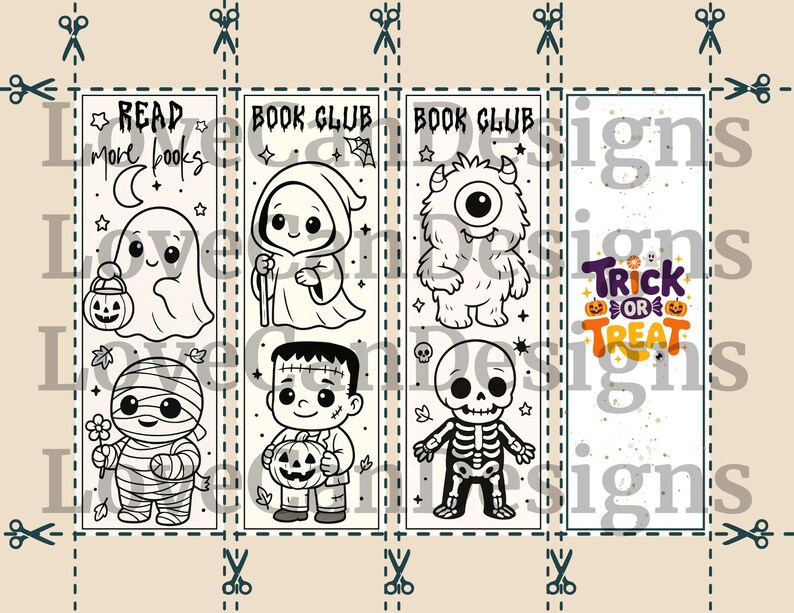 Halloween Bookmarks for Kids | Printable Coloring Page (instant ...
