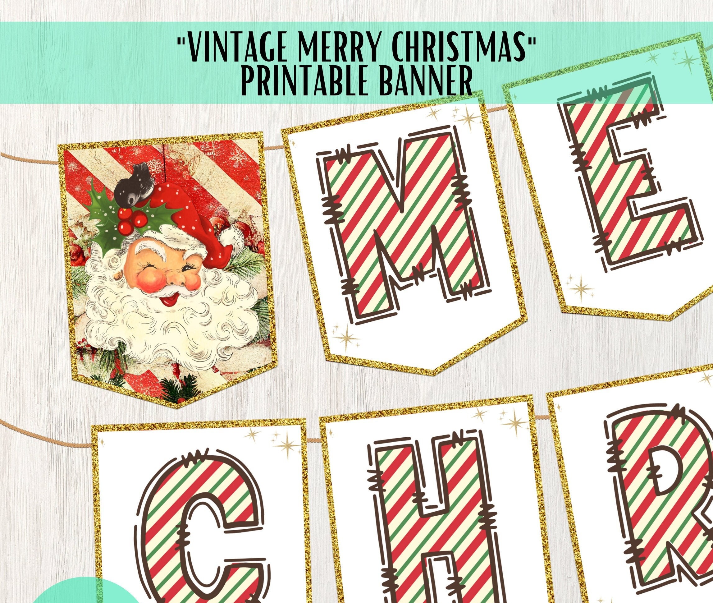 Printable Instant Download Digital Christmas Bannervintage Merry ...