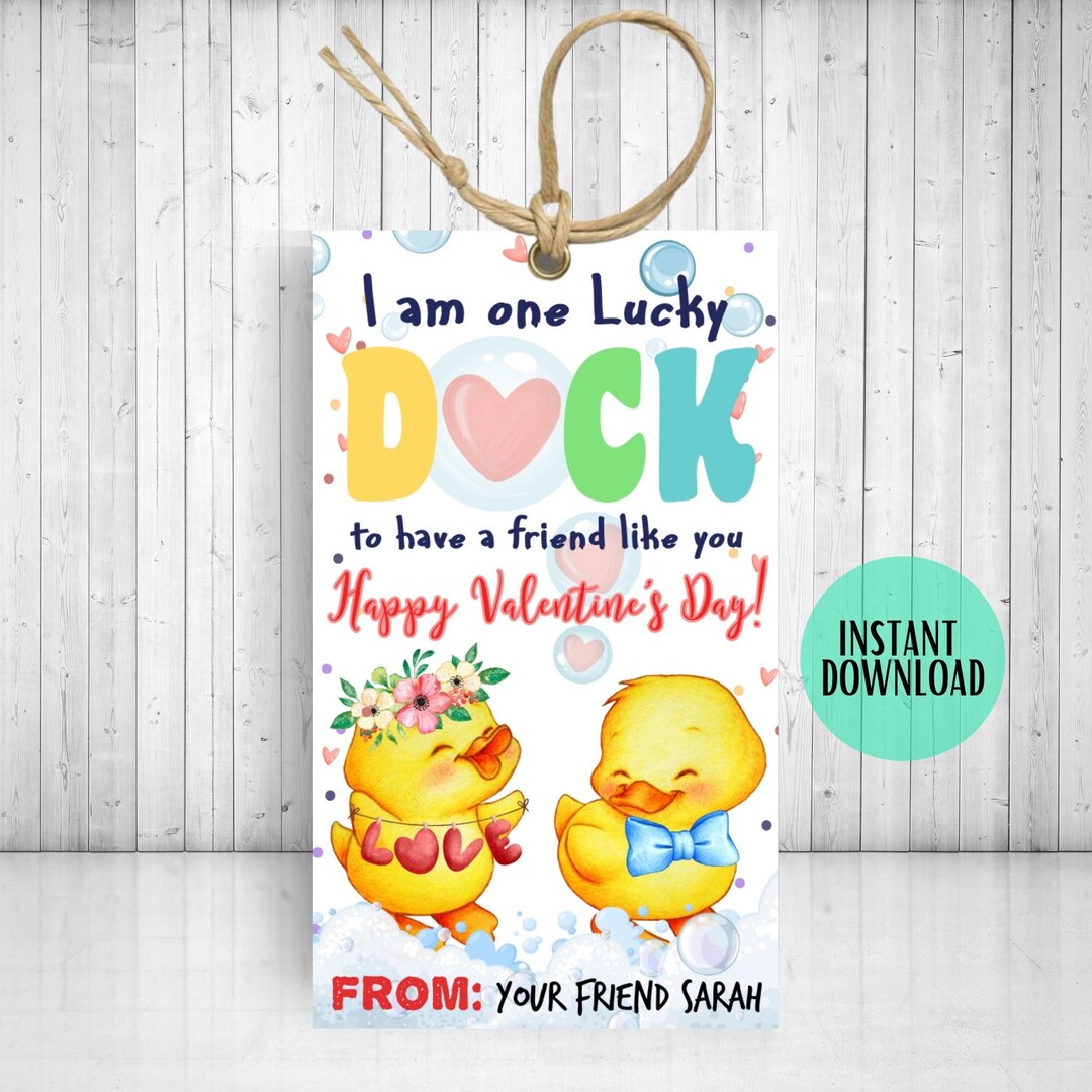INSTANT DOWNLOAD Valentines I Am One Lucky Duck, Rubber Duck Gift Tag ...
