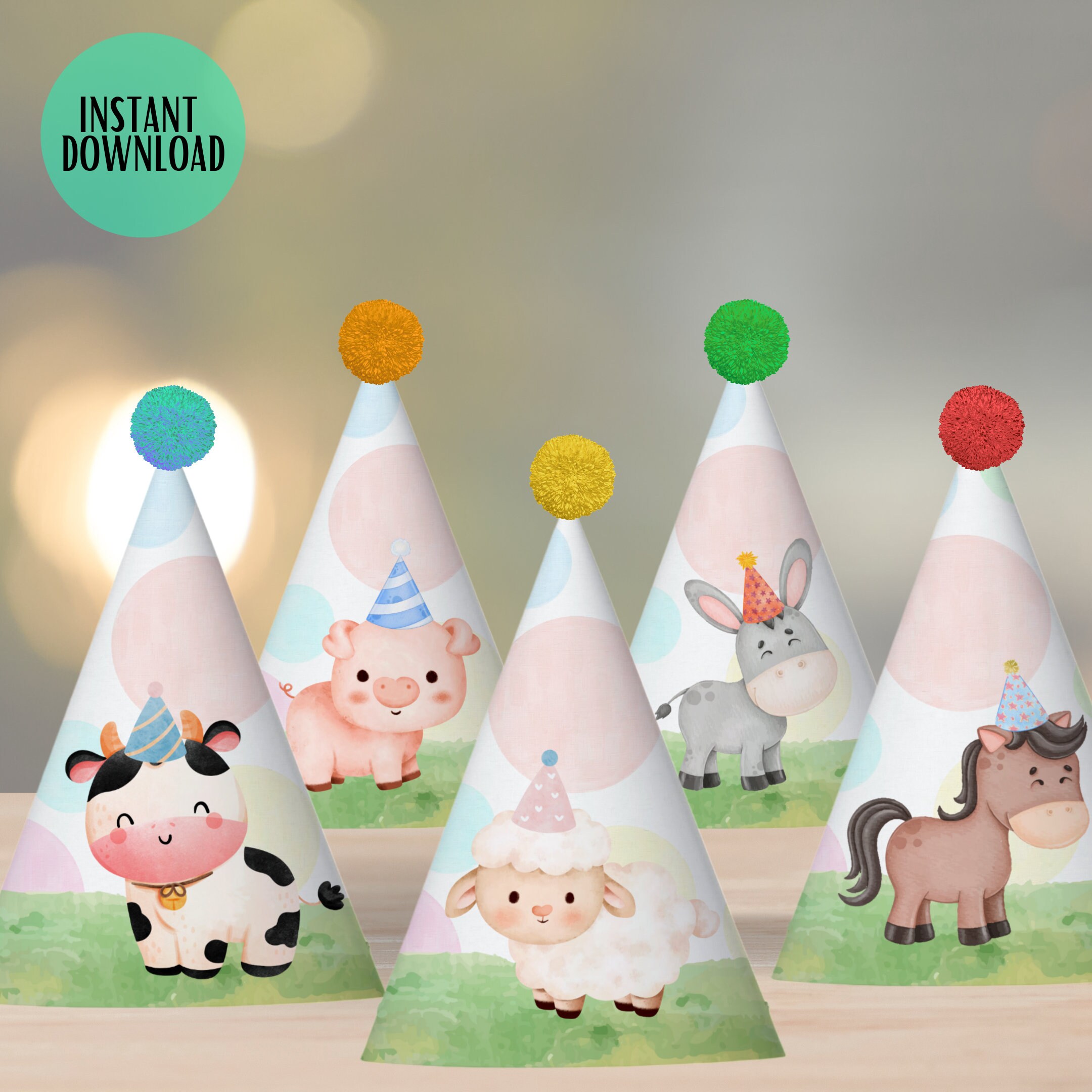 Printable Party Hats Farm Animals Birthday Partybarnyard Birthday Party ...
