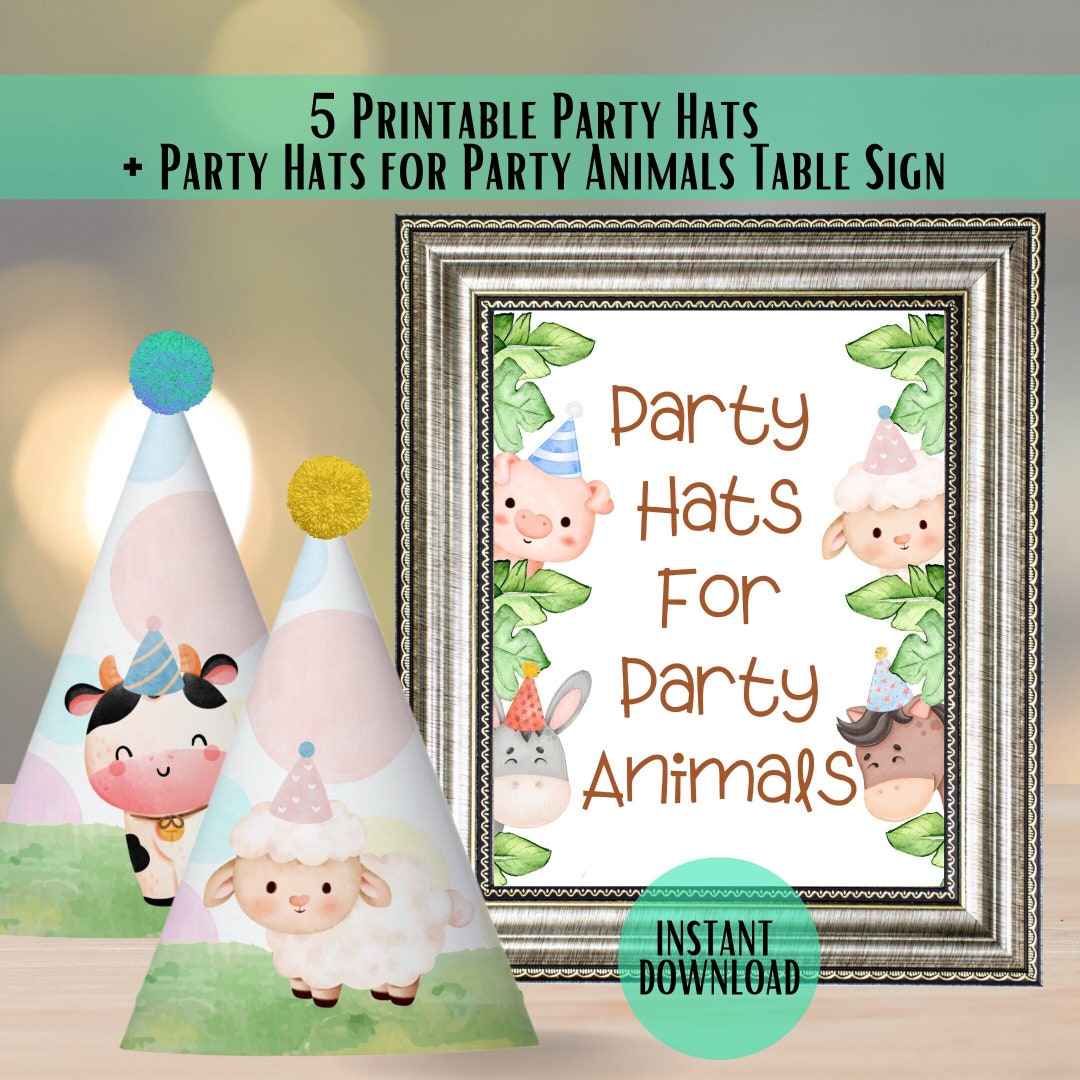 Printable Party Hats Farm Animals Birthday Partybarnyard Birthday Party ...