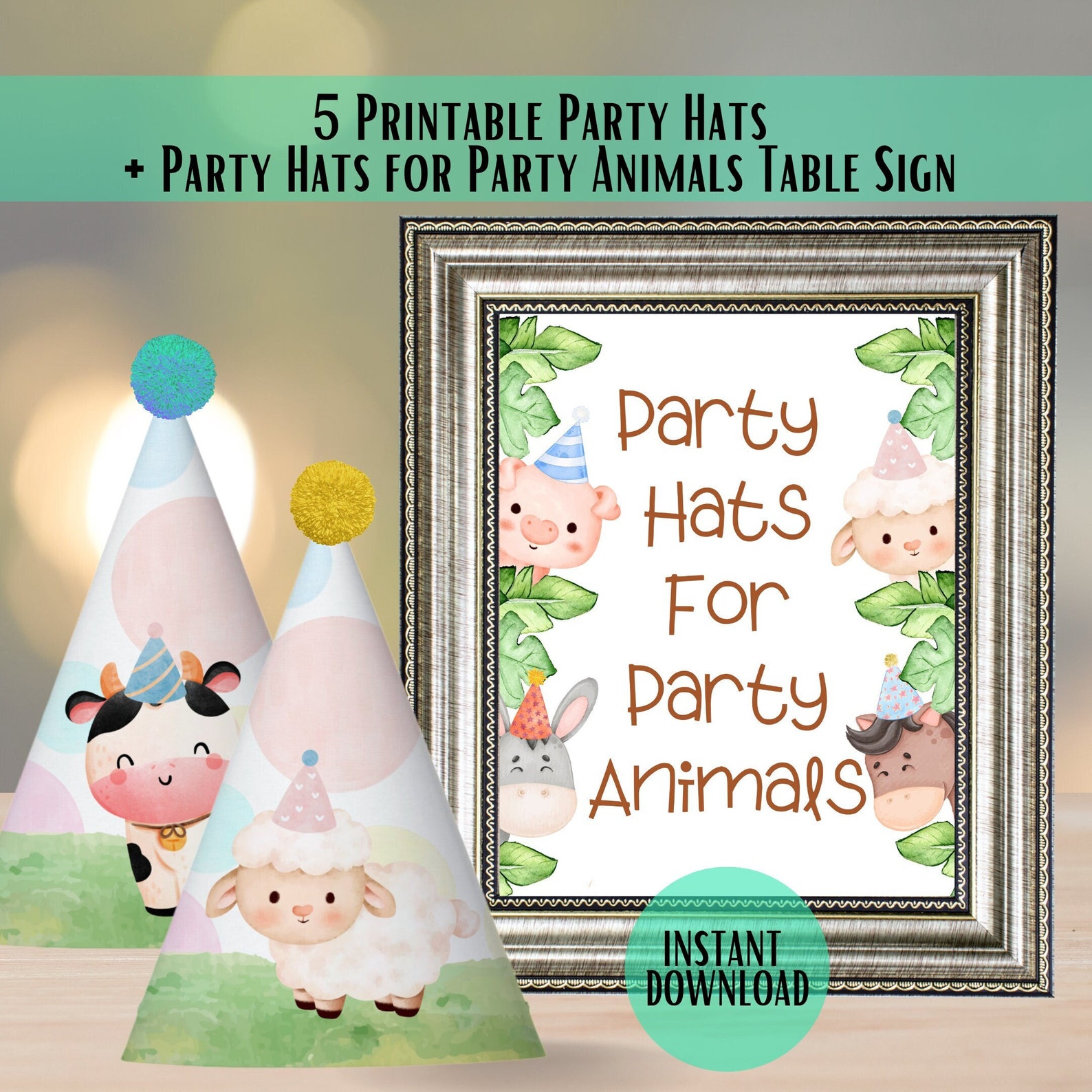 Printable Party Hats Farm Animals Birthday Partybarnyard Birthday Party ...