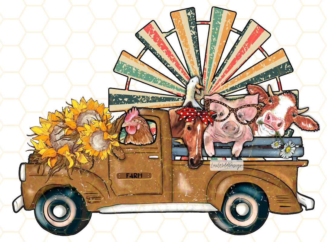 Farm Animals Truck PNG | Farm Png | Sunflower Png | Sublimation Design ...