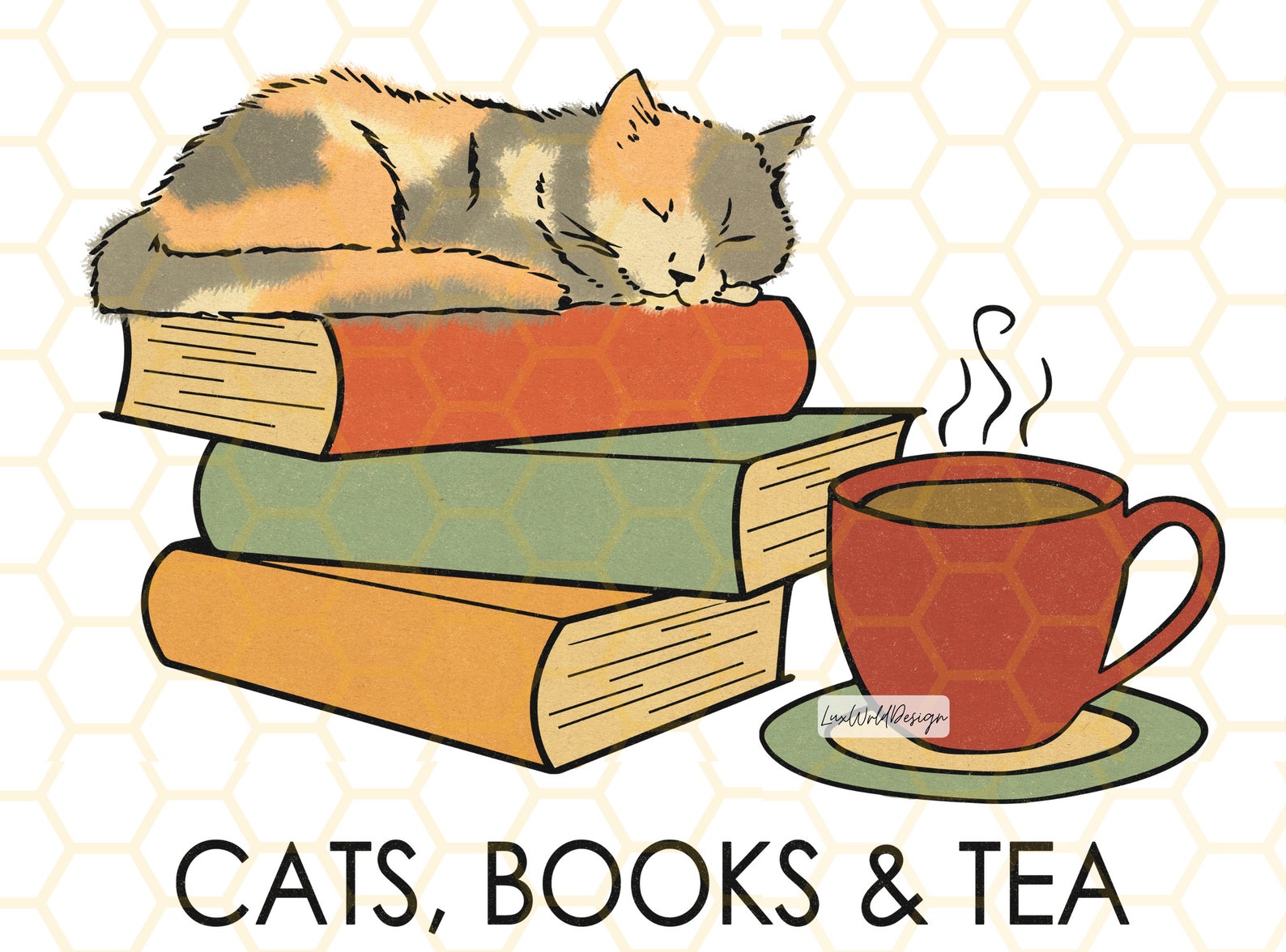 Cats Books and Tea PNG Book Lover Png Reading Png Book - Etsy