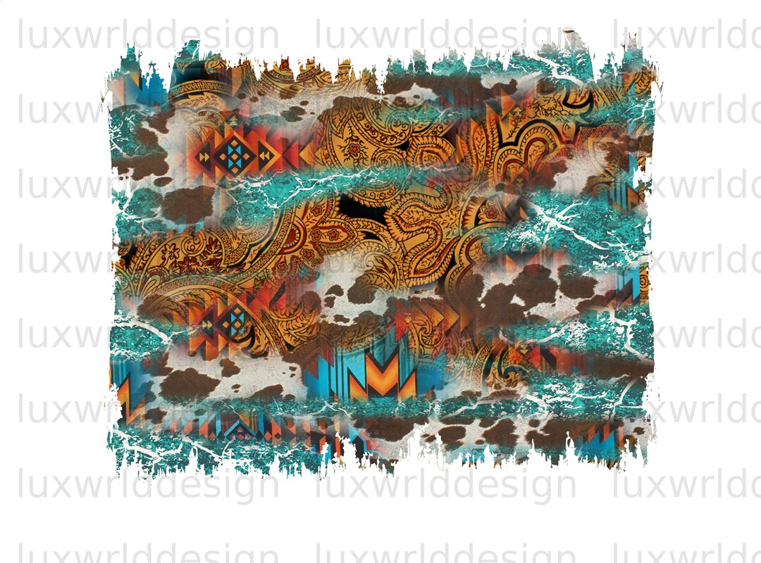 Aztec Turquoise Glitter Cowhide Background PNG | Western Background Png ...