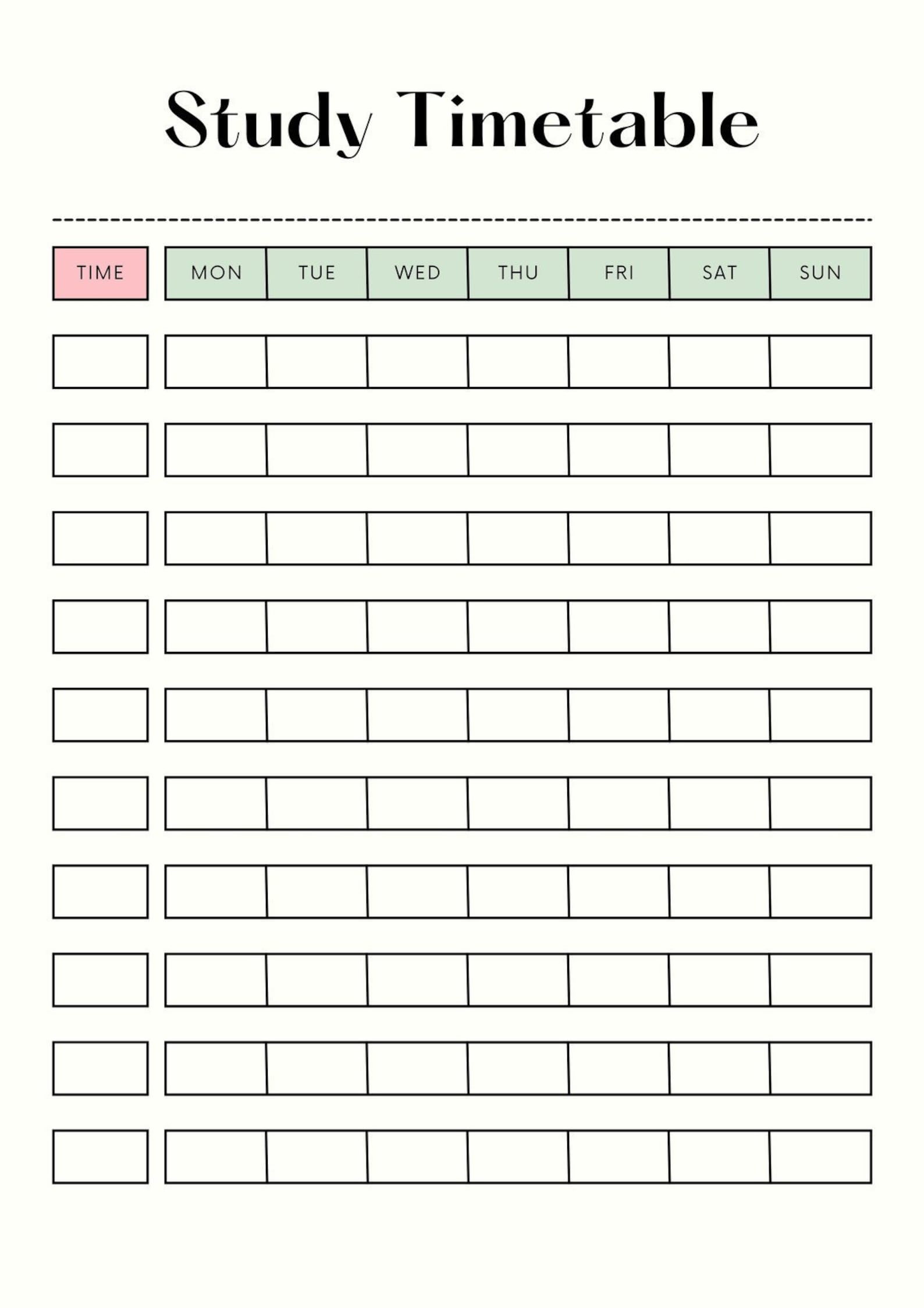 Time Table Template | Time Table | Weekly Calendar - Etsy