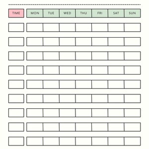 Time Table Template | Time Table | Weekly Calendar - Etsy