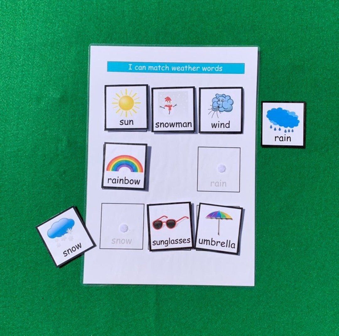 I Can Match Weather Words - Learning Activities Hook and Loop Busy Book ...