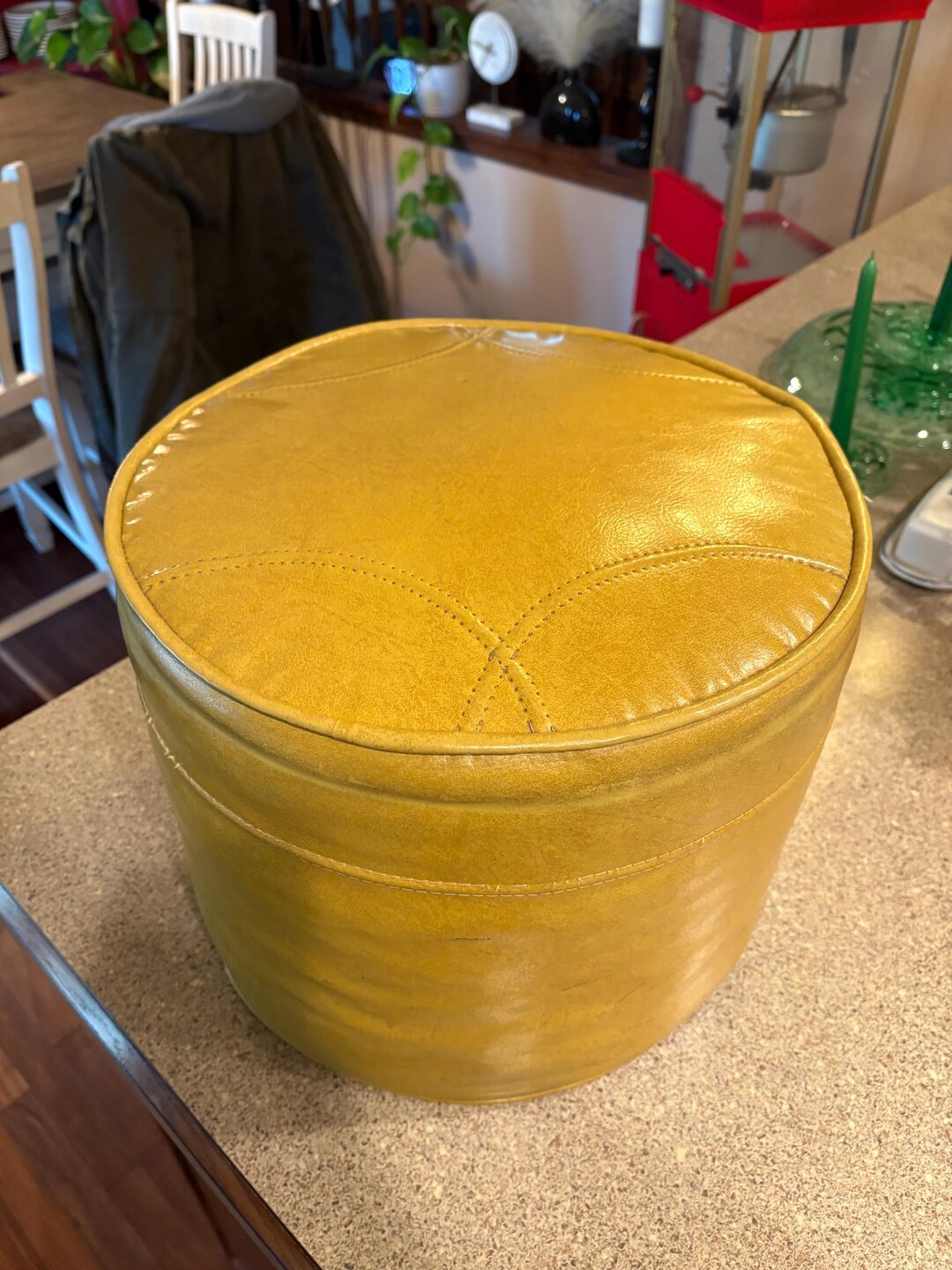 Vintage Round Mustard Yellow Harvest Gold Vinyl Hassock Ottoman ...