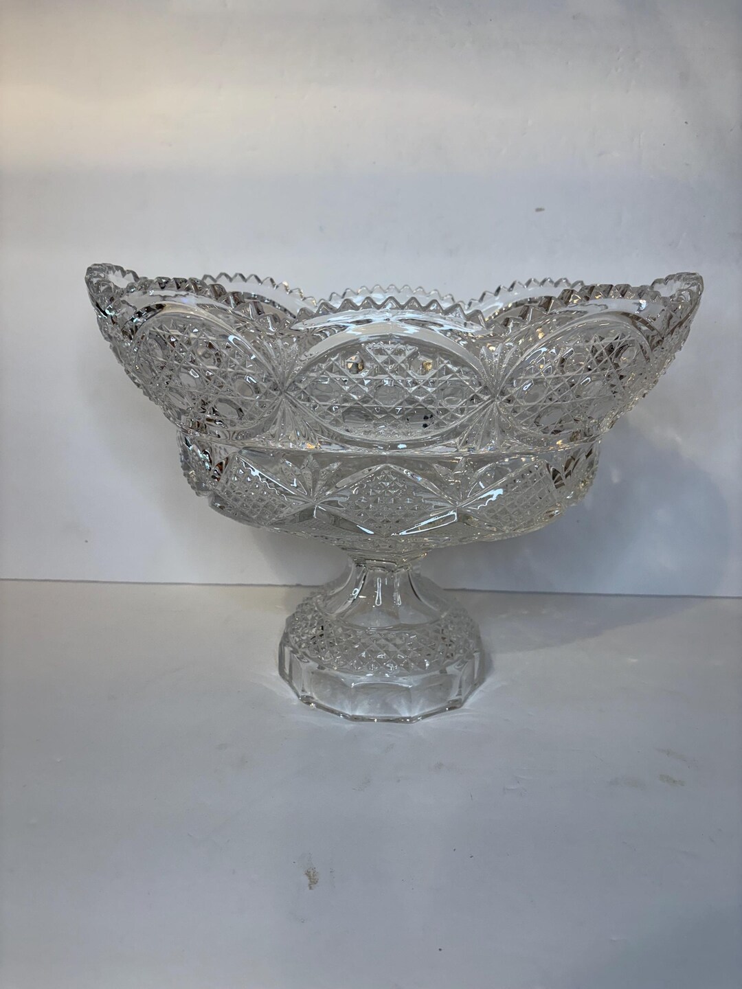 American Brilliant Cut Glass (EAPG) Pedestal Bowl With Intricate ...