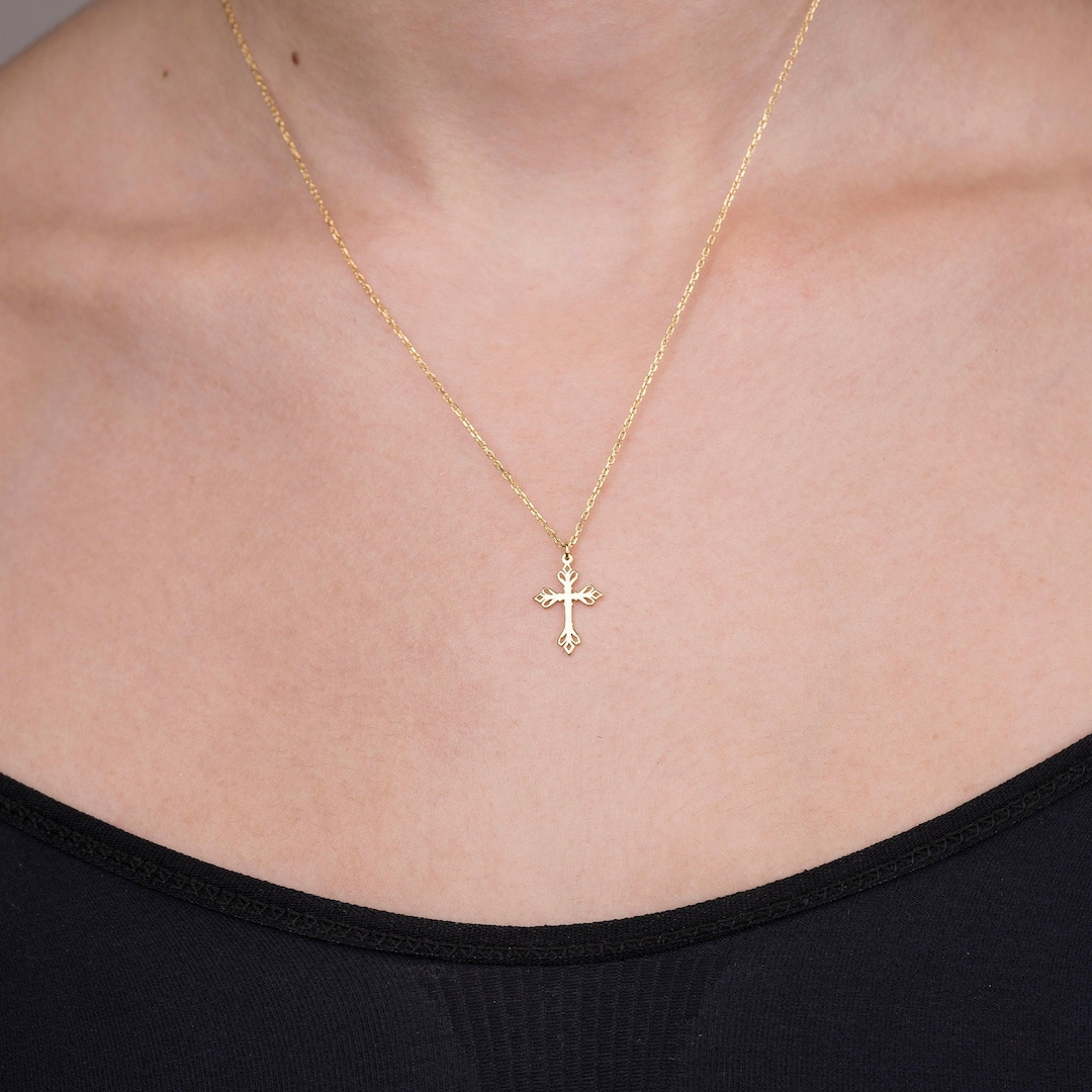 Cross Necklace For Women Gold Cross Necklace 14k Solid Gold Etsy