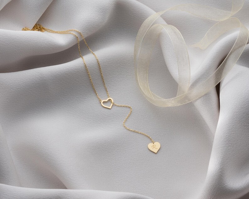 14K Solid Gold Initial Heart Pendant Necklace, Personalized Jewelry - Etsy