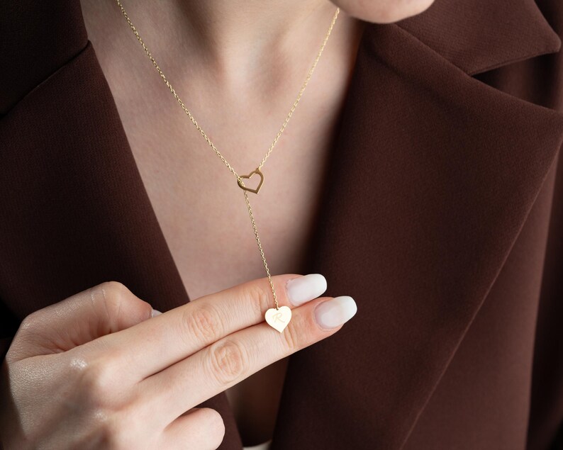 14K Solid Gold Initial Heart Pendant Necklace, Personalized Jewelry - Etsy