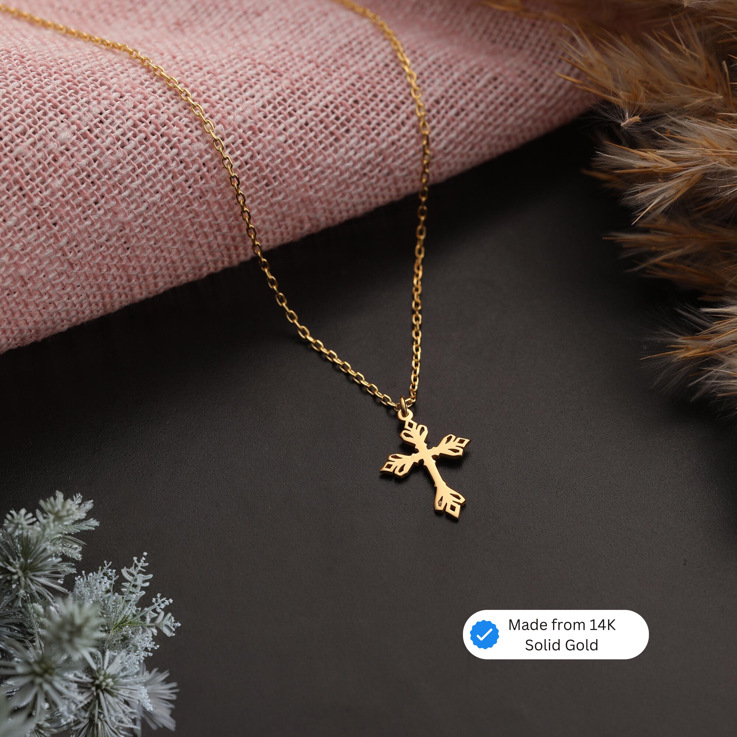 Dainty 14k gold cross necklace store