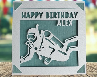Scuba Diver Birthday Card linocut - Etsy