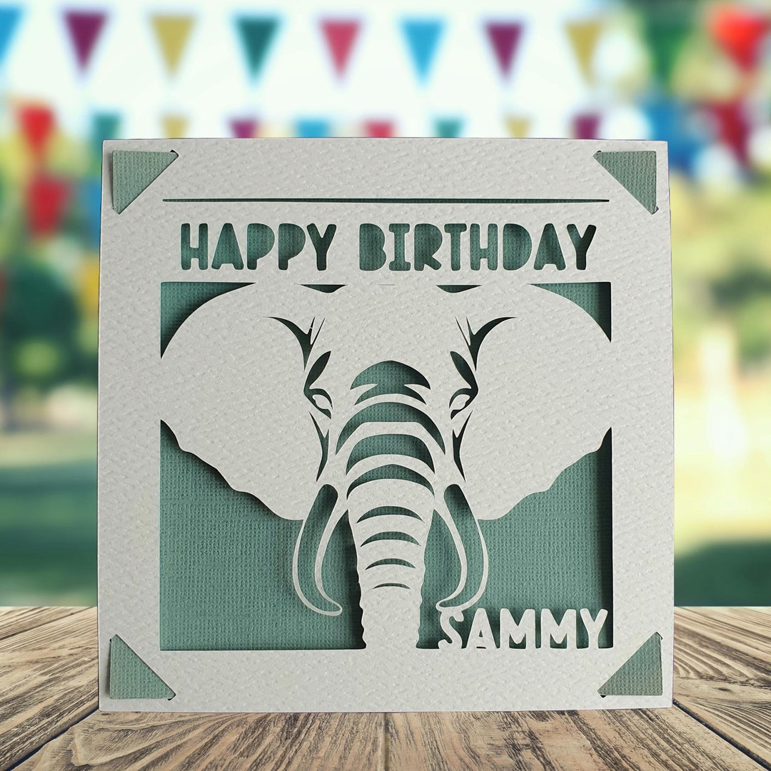 Personalised Elephant Happy Birthday Papercut Card, Animal Lover ...