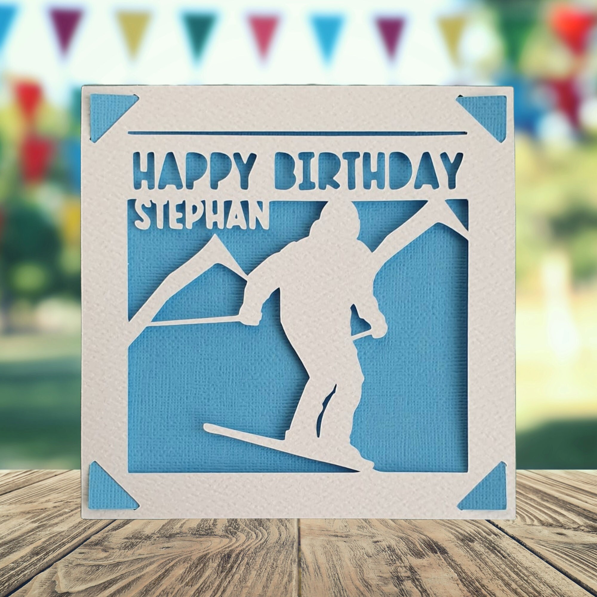 Skiing Happy Birthday Personalised Papercut Card, Happy Birthday Card ...