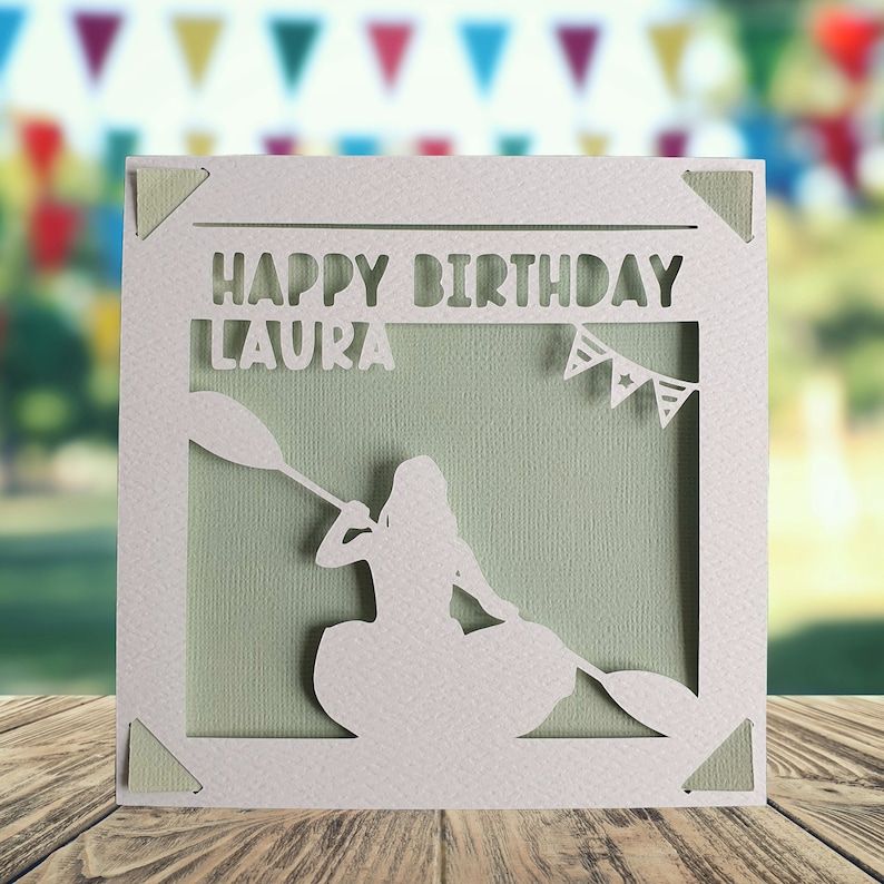 Kayak Personalised Birthday Papercut Card, Water Sports Birthday Card ...