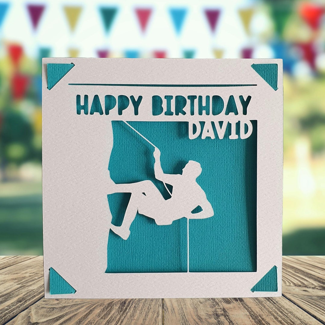Mountain Climber Happy Birthday Personalised Papercut Card, Birthday ...