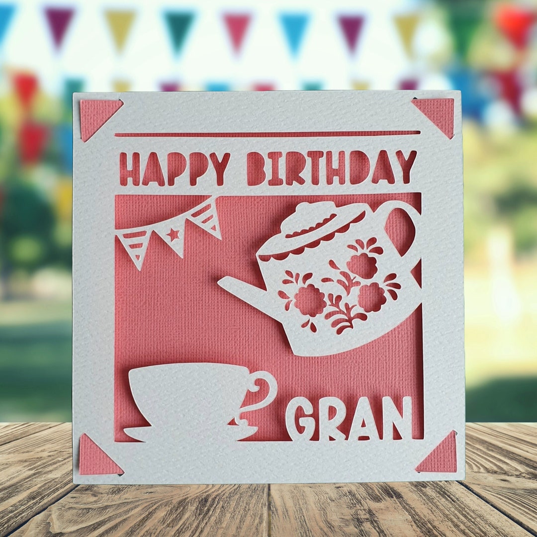 Tea Happy Birthday Personalised Papercut Card, Teapot Birthday Card ...
