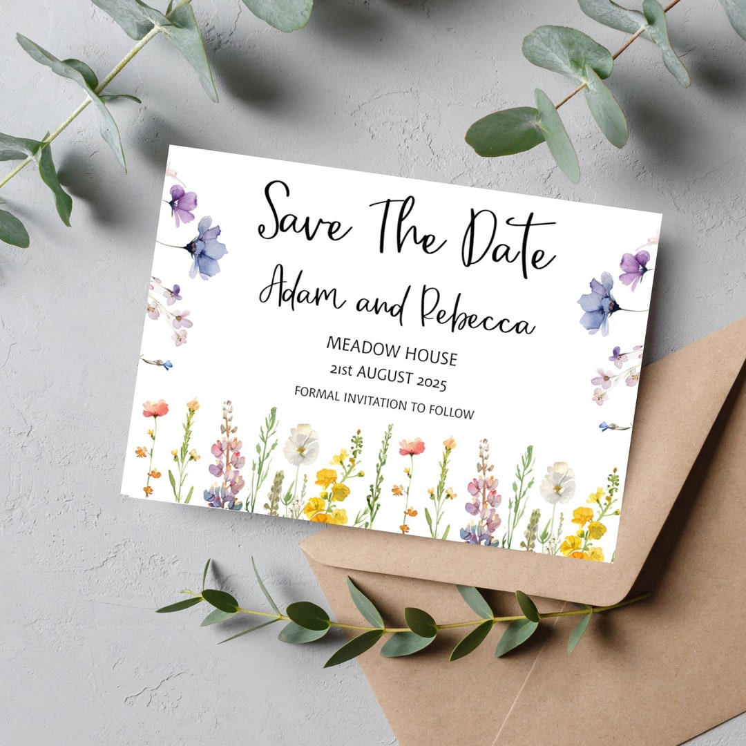 Wild Flowers Save the Date, Personalised Wedding Save the Date, Floral ...