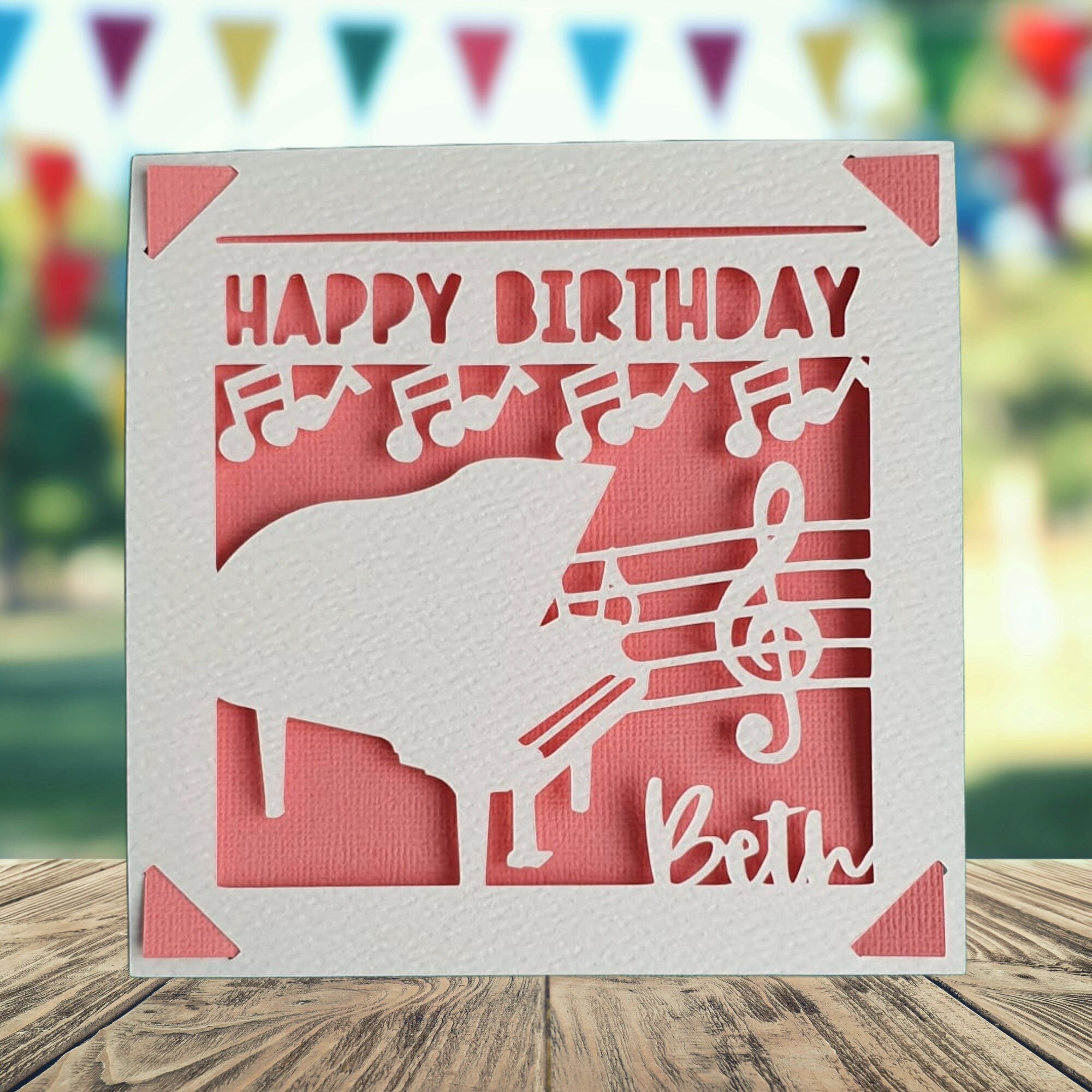 Happy Birthday Personalised Piano Papercut Card, Birthday Card for ...