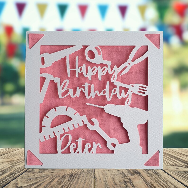 DIY Happy Birthday Personalised Papercut Card, Happy Birthday Card for ...