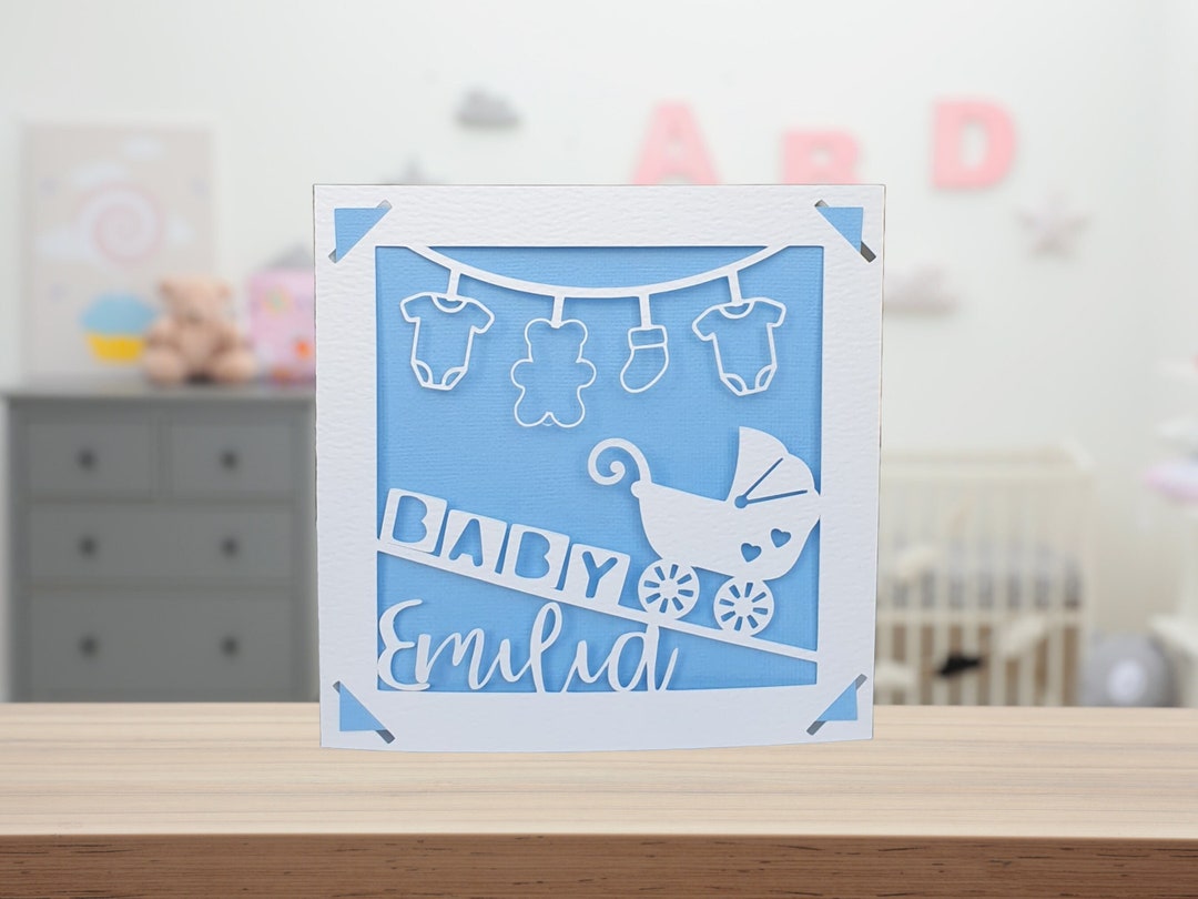 Baby Boy Personalised Name Papercut Card Baby Boy Card New - Etsy
