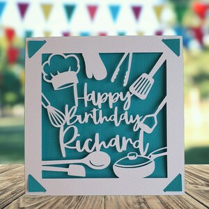 Chef Happy Birthday Personalised Papercut Card, Happy Birthday Card for ...