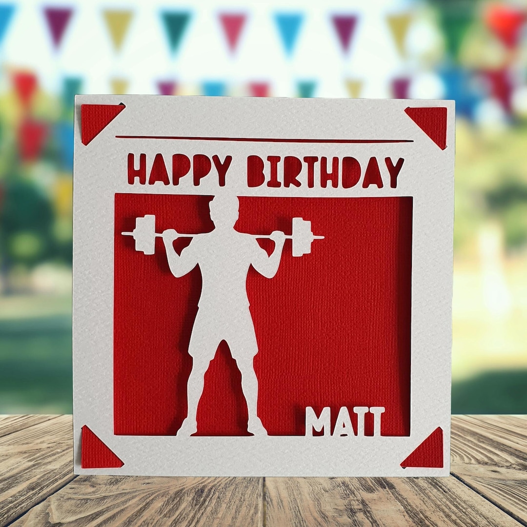 Weightlifting Happy Birthday Personalised Papercut Card, Happy Birthday ...