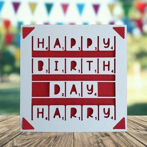 Scrabble Happy Birthday Personalised Papercut Card, Happy Birthday Card ...