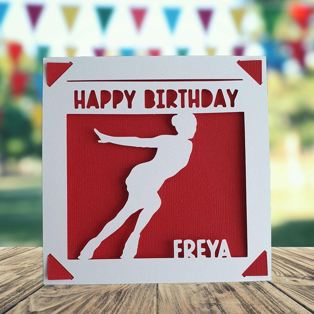 Ice Skating Happy Birthday Personalised Papercut Card, Card for Her ...