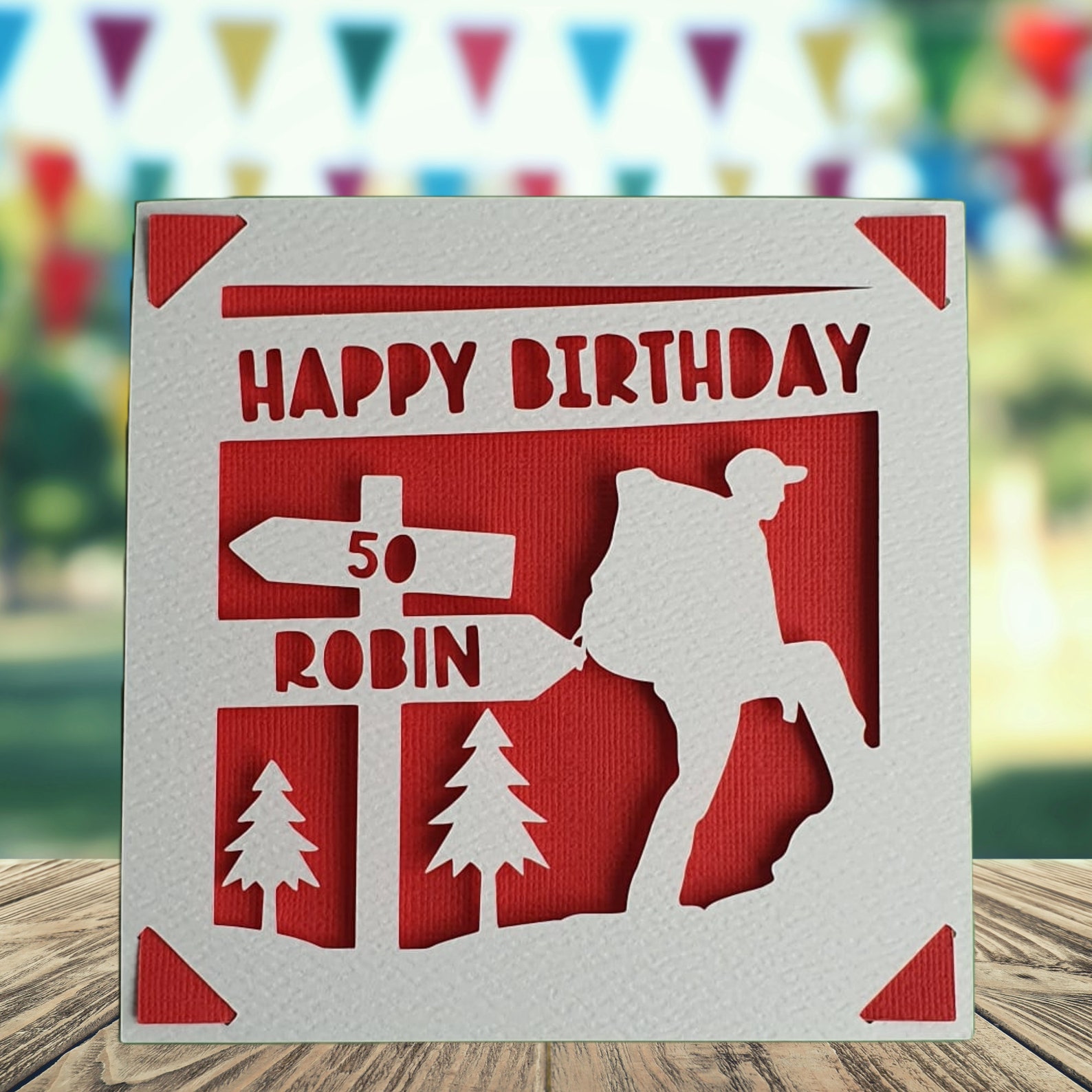 Hiking Happy Birthday Personalised Papercut Card, Happy Birthday Card ...