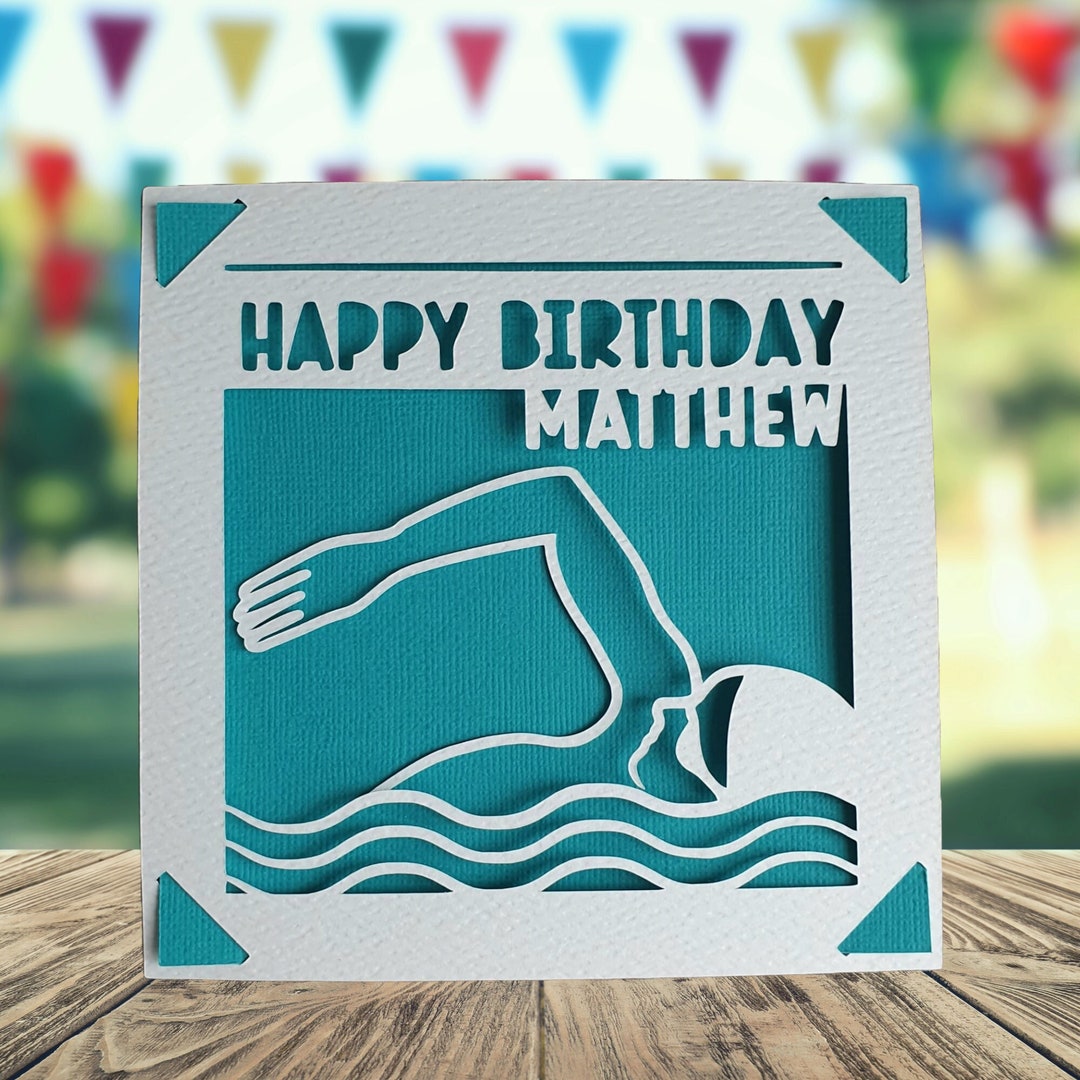 Swimming Happy Birthday Personalised Papercut Card, Happy Birthday Card ...
