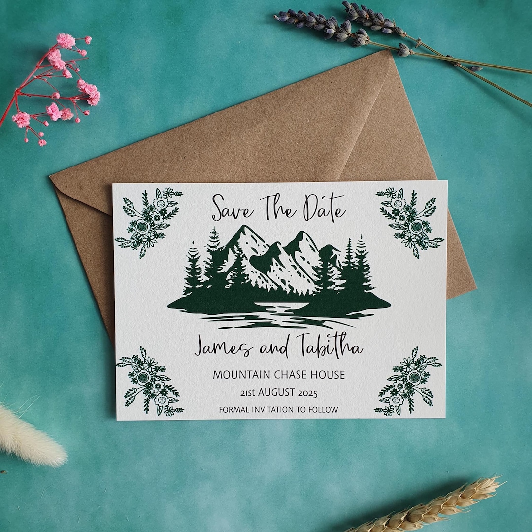 Mountain Themed Wedding Save the Date, Personalised Wedding Save the ...