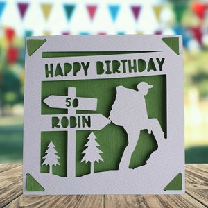 Hiking Happy Birthday Personalised Papercut Card, Happy Birthday Card ...