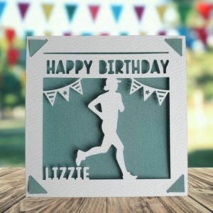 Female Runner Happy Birthday Personalised Papercut Card, Happy Birthday ...