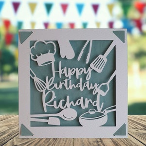 Chef Happy Birthday Personalised Papercut Card, Happy Birthday Card for ...