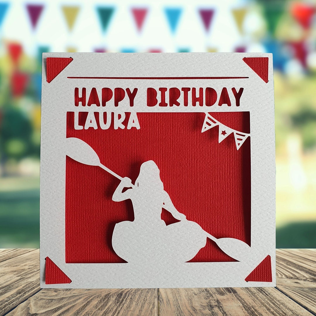 Kayak Personalised Birthday Papercut Card, Water Sports Birthday Card ...