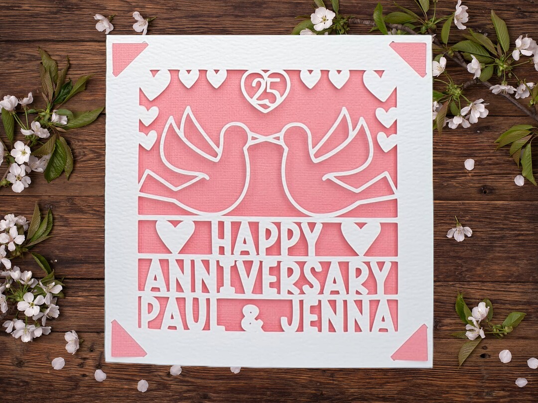 Happy Anniversary Doves Papercut Personalised Card, Milestone ...