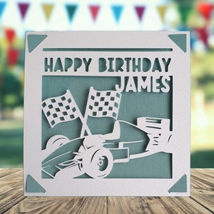 Formula One Happy Birthday Personalised Papercut Card, Formula 1 ...
