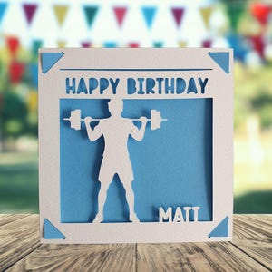 Weightlifting Happy Birthday Personalised Papercut Card, Happy Birthday ...