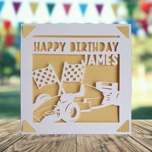 Formula One Happy Birthday Personalised Papercut Card, Formula 1 ...
